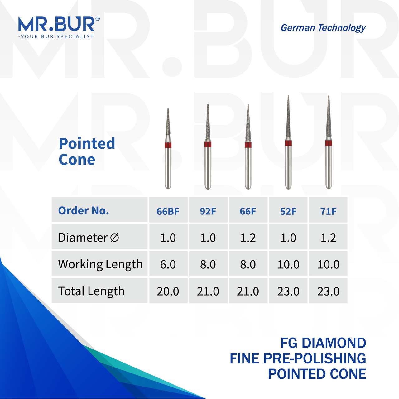 The Best Fine Grit Pre-Polishing Pointed Cone Diamond Bur FG | MR. BUR ...
