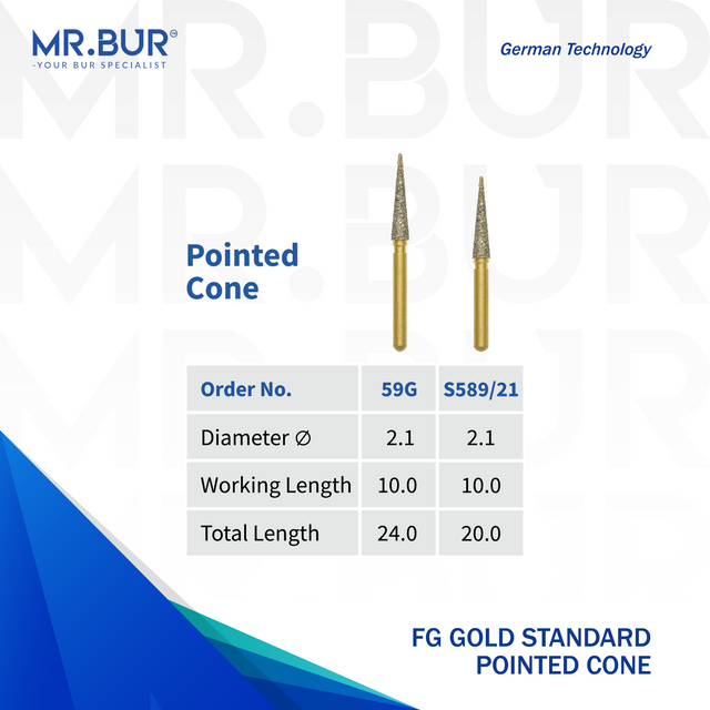 The Best Gold Pointed Cone Diamond Bur FG | MR. BUR – Mr Bur