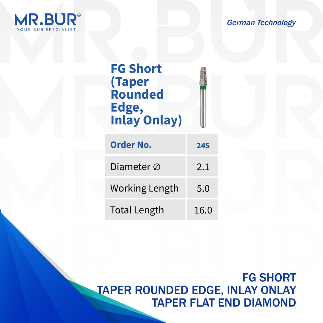The Best Mini Taper Flat End Coarse Inlay Onlay Diamond Bur FG | MR ...