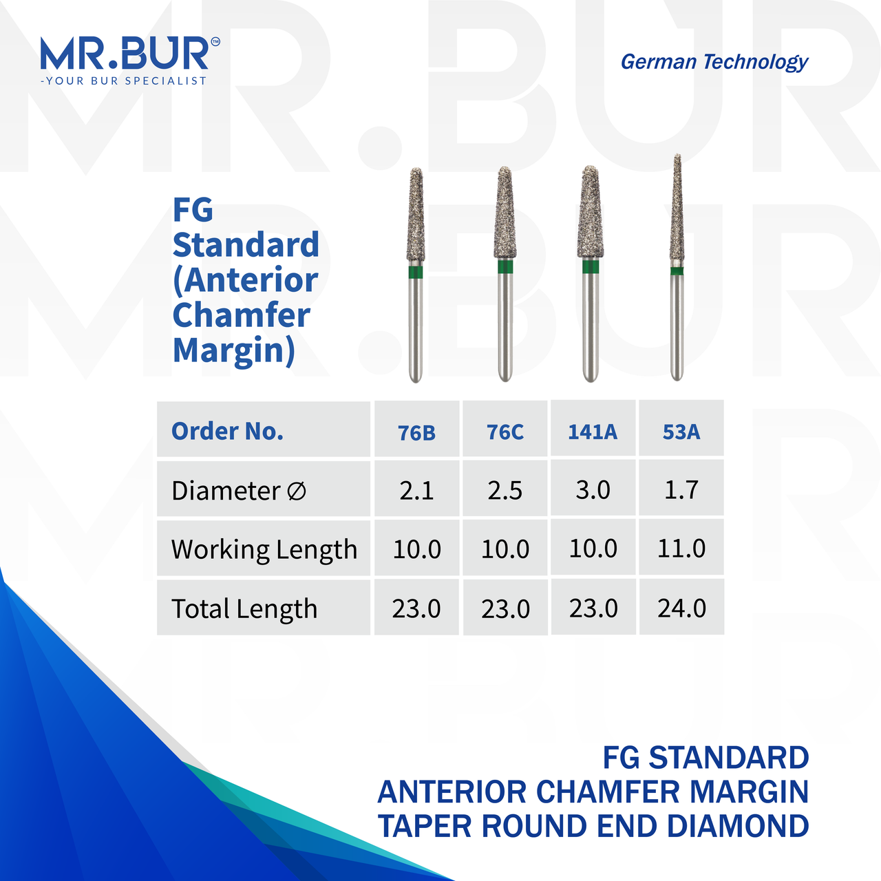 Taper Round End Coarse chamfer Diamond Bur FG | MR. BUR – Mr Bur
