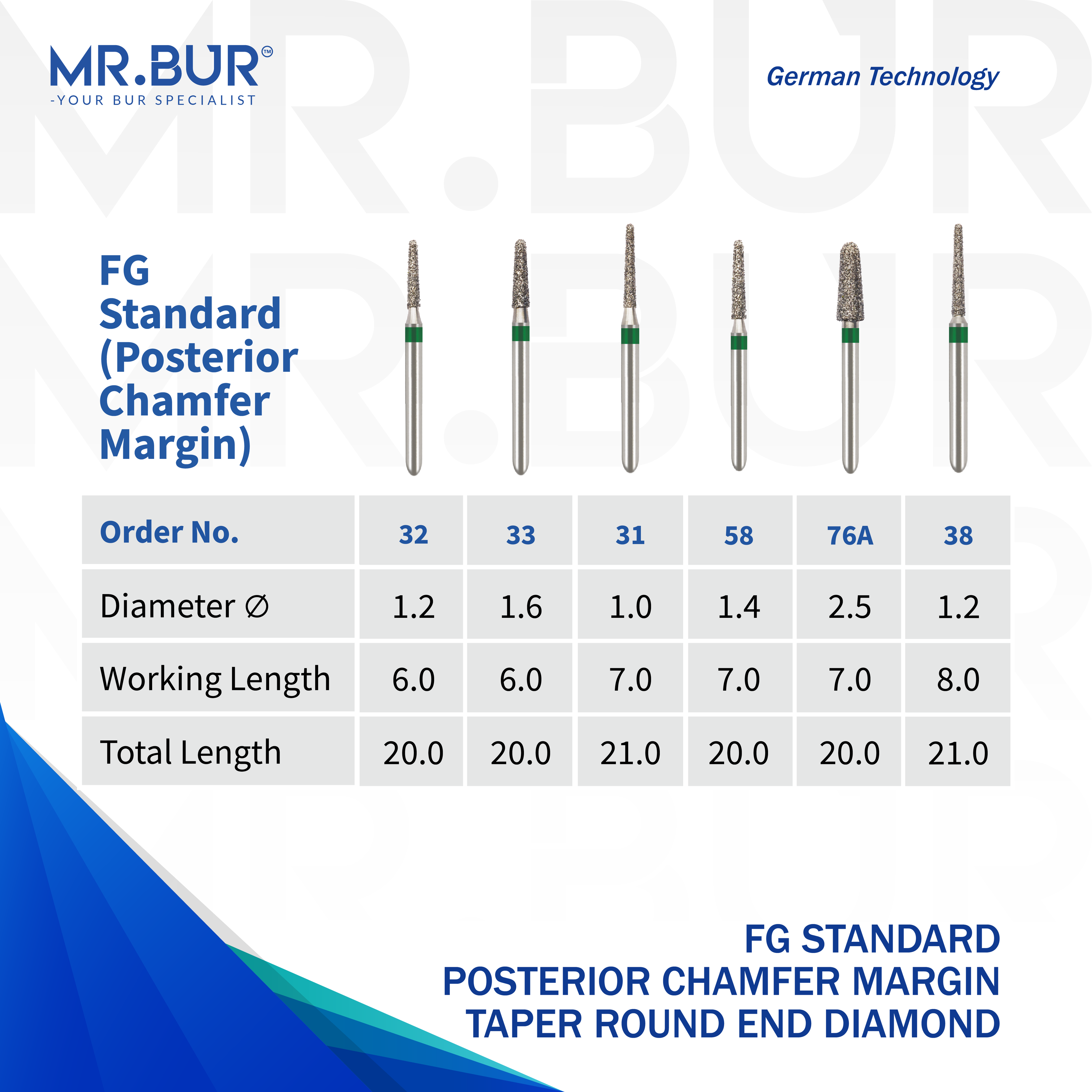 Mr. Bur Taper Round End Coarse Chamfer Bur FG in United States – Mr Bur