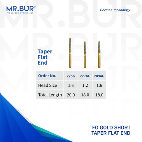 The Best Gold Taper Flat End Diamond Bur FG | MR. BUR – Mr Bur