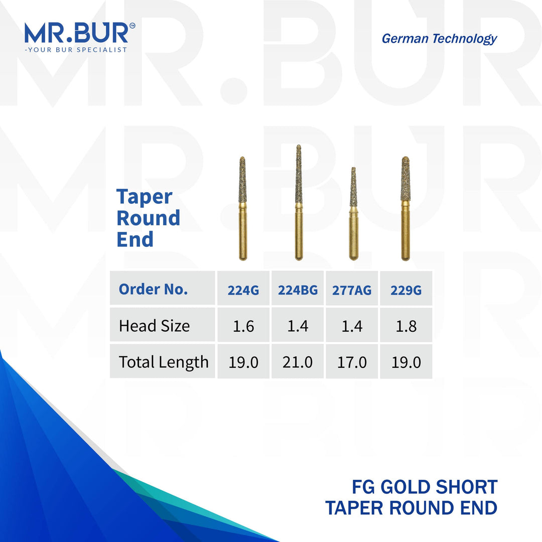 The Best Gold Taper Round End Diamond Bur Short FG | MR. BUR – Mr Bur