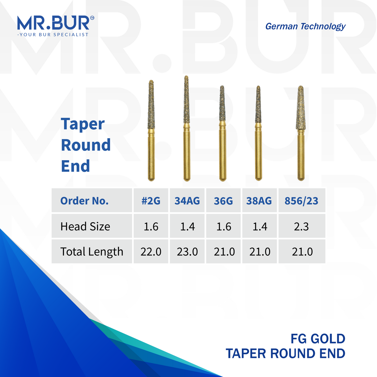 The Best Gold Taper Round End Diamond Bur FG | MR. BUR – Mr Bur