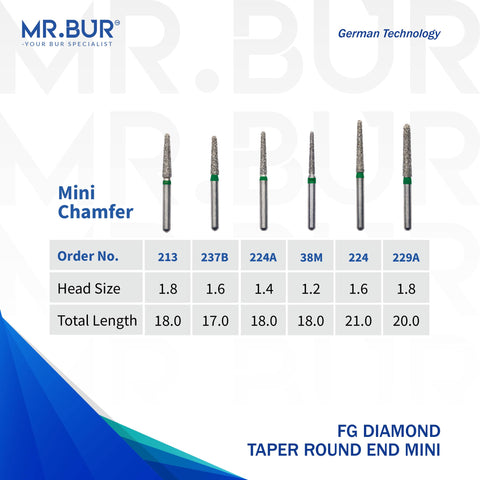 Mini Taper Round End Coarse Chamfer Diamond Bur FG | MR. BUR – Mr Bur