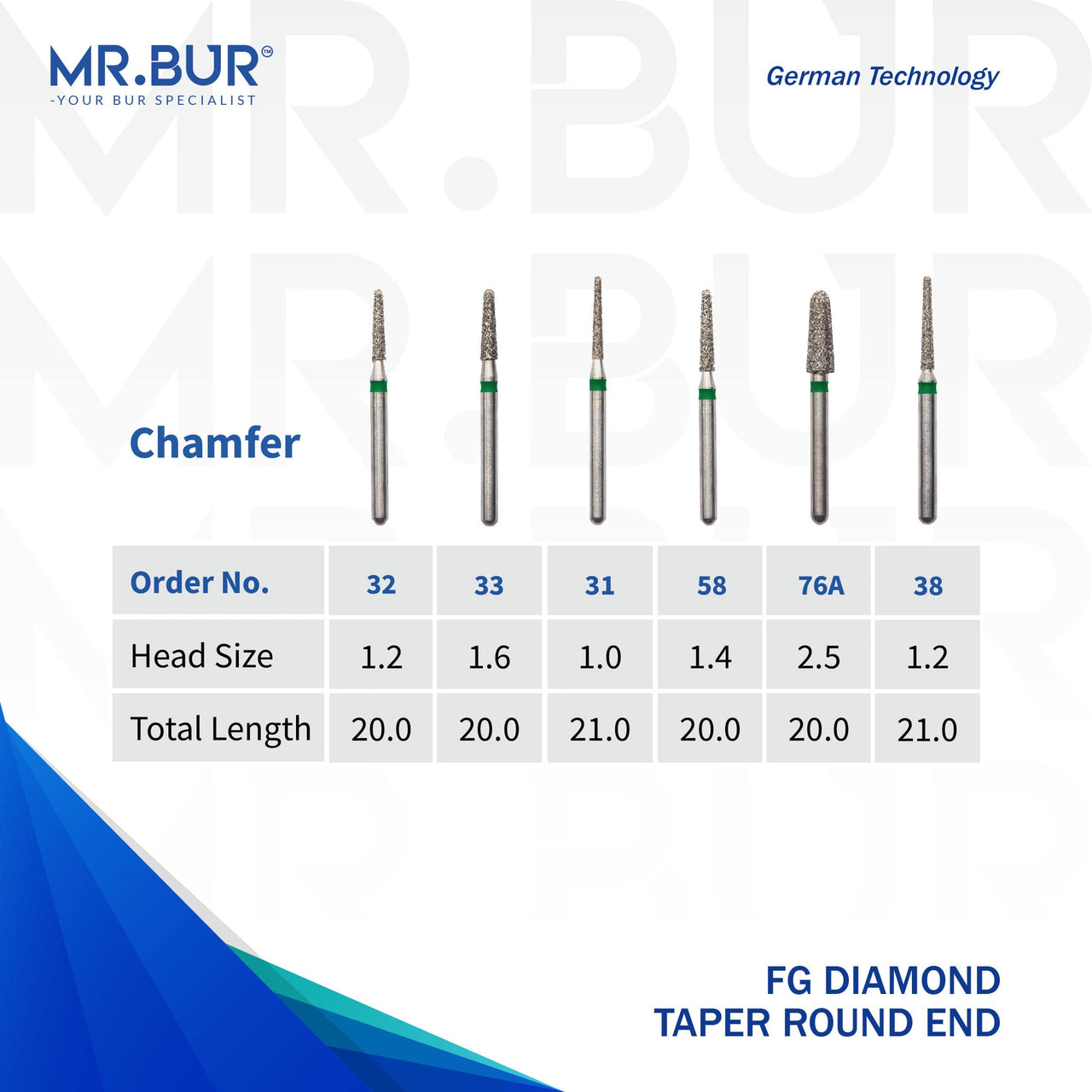 Taper Round End Coarse chamfer Diamond Bur FG | MR. BUR – Mr Bur